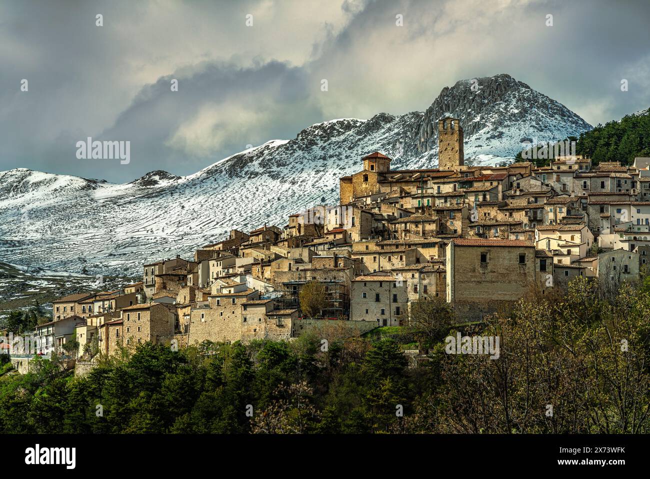 Panorama of the ancient medieval village of Castel del Monte with the ...