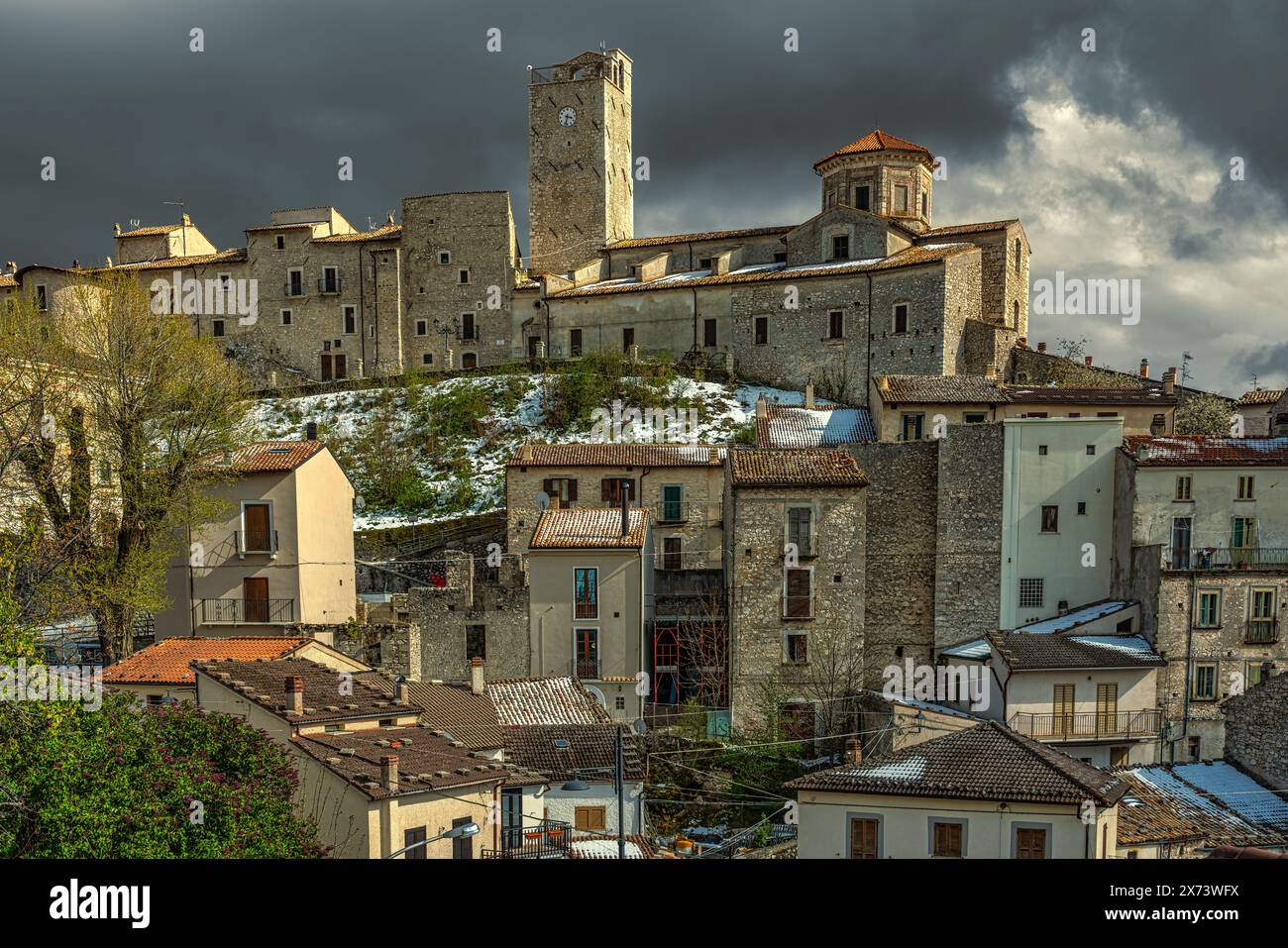 Panorama of the ancient medieval village of Castel del Monte with the ...