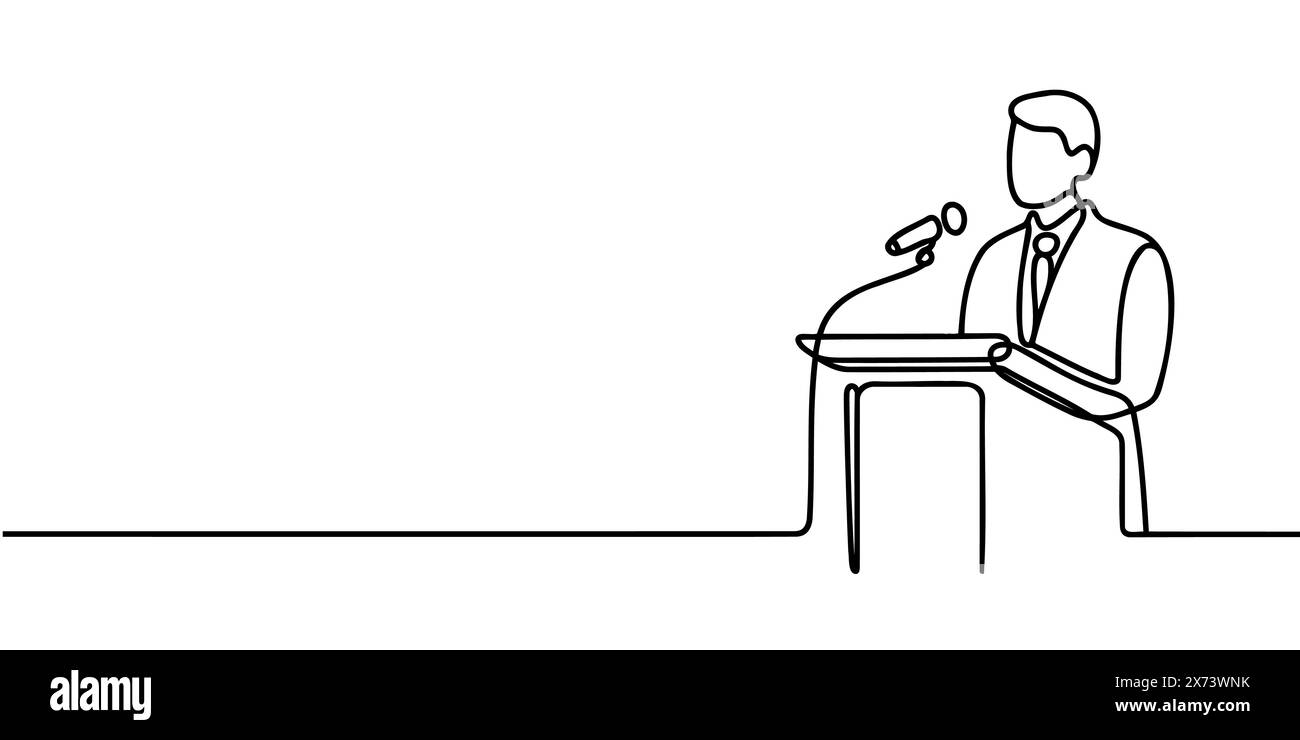 A man in a suit behind the podium, one continuous line of speeches on ...