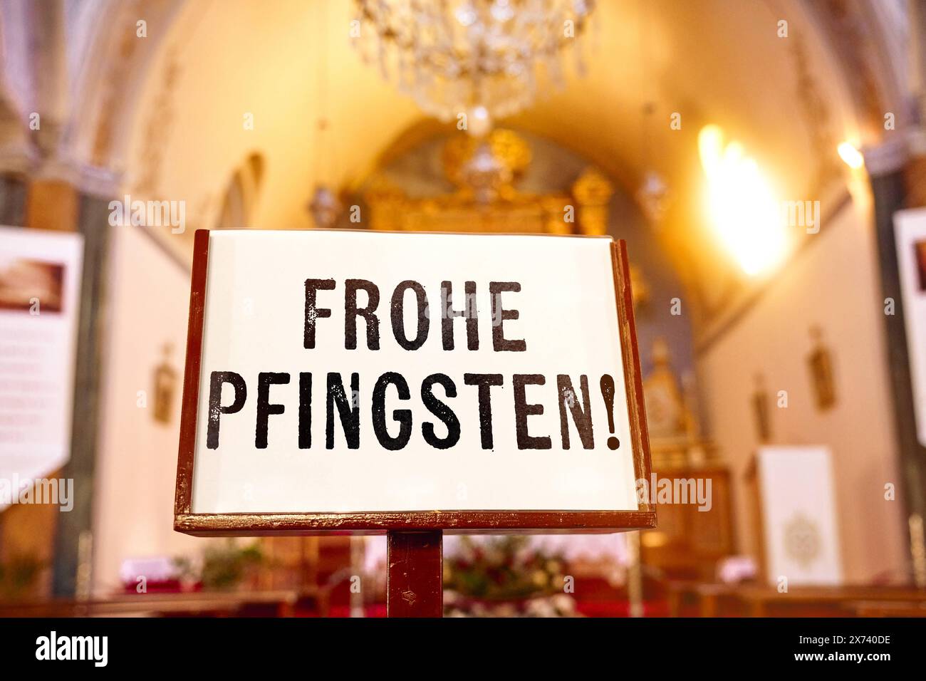 17 May 2024: Happy Pentecost Pentecost greetings, lettering on a sign ...