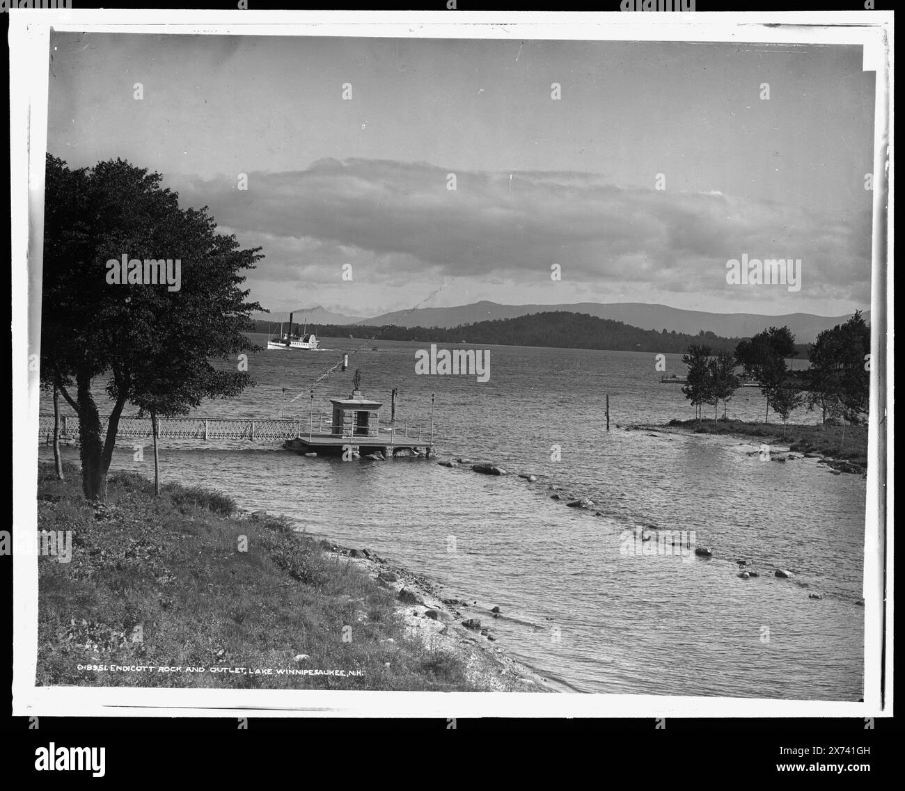 Endicott Rock and outlet, Lake Winnipesaukee, N.H., "Mt. Washington" on ...