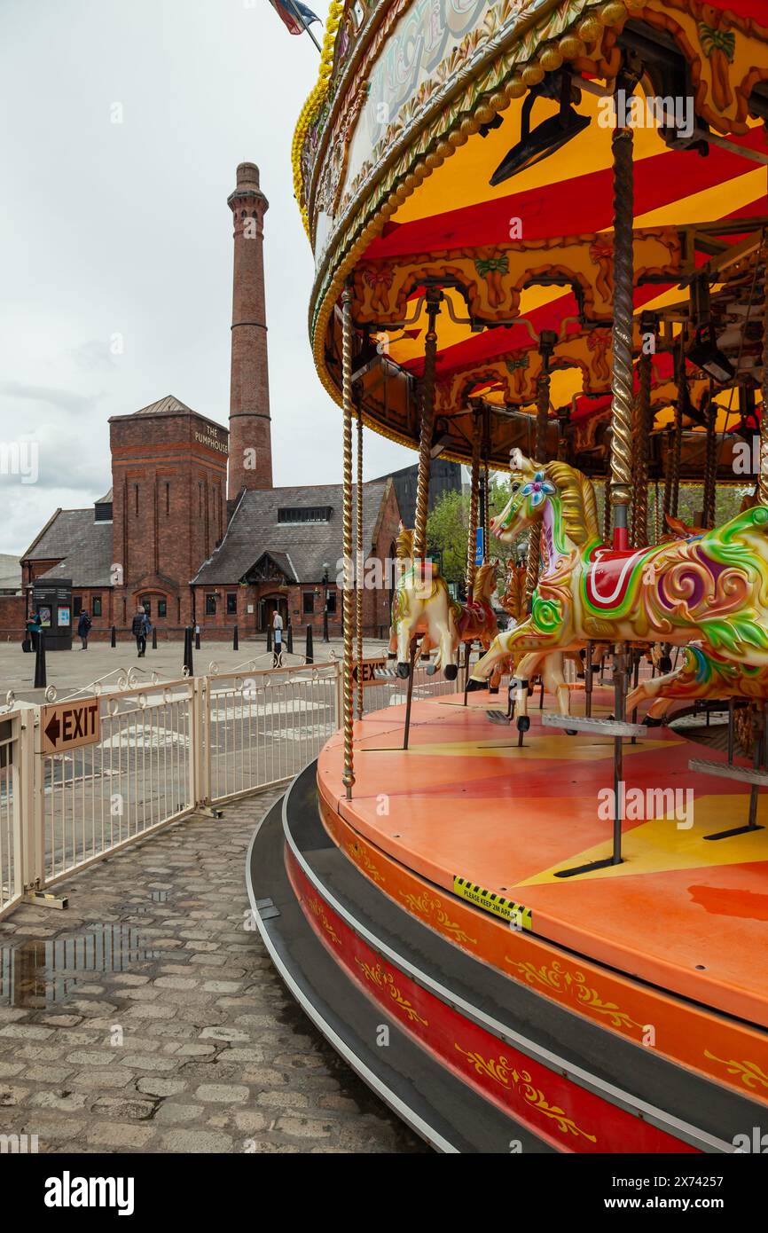 Merry-go-round at the docks in Liverpool, England Stock Photo - Alamy