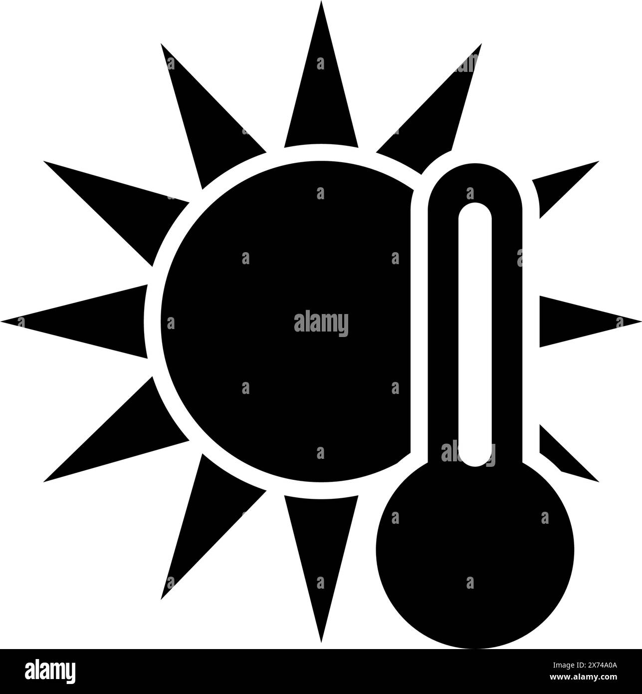 A minimalist black and white graphic icon depicting a thermometer shape ...