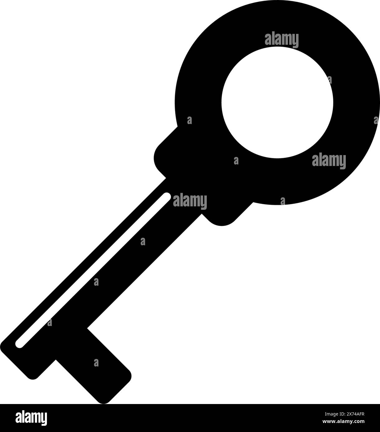 A simple, black silhouette of a key on a plain white background ...
