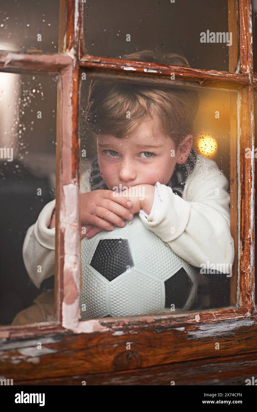 Thinking, depressed and sad child by window with anxiety for bullying ...