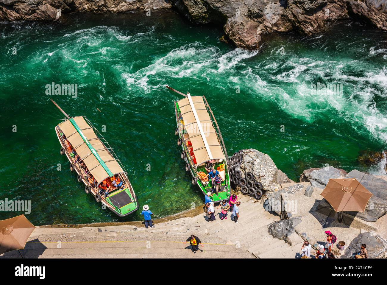 Oboke Gorge Japan - July 18, 2016: Sightseeing boat excursion rafting ...