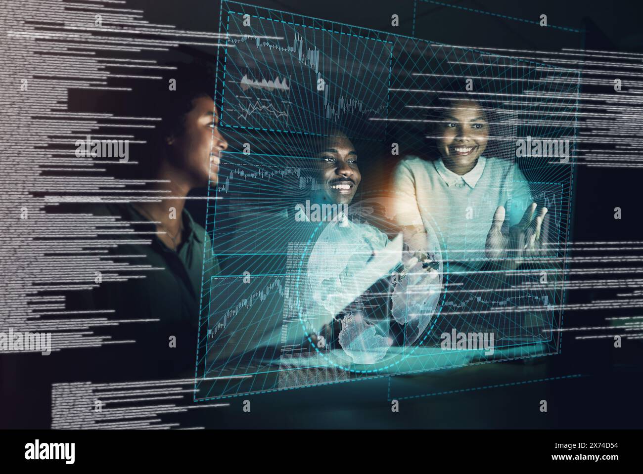 Business, people and statistics overlay or analytics information with ...