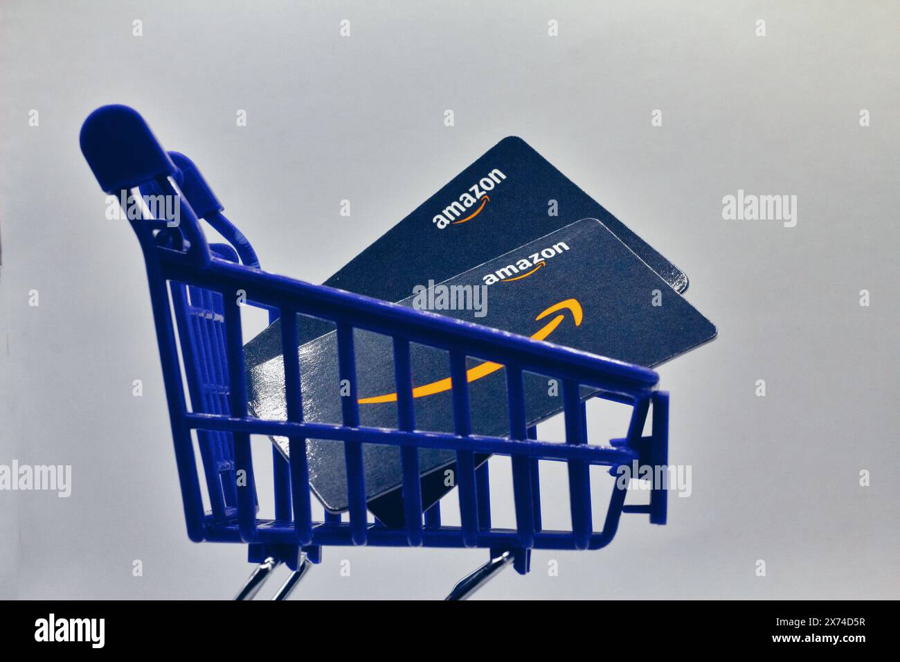 May 17th 2024, Florence, Italy , shopping cart with Amazon gift cards ...