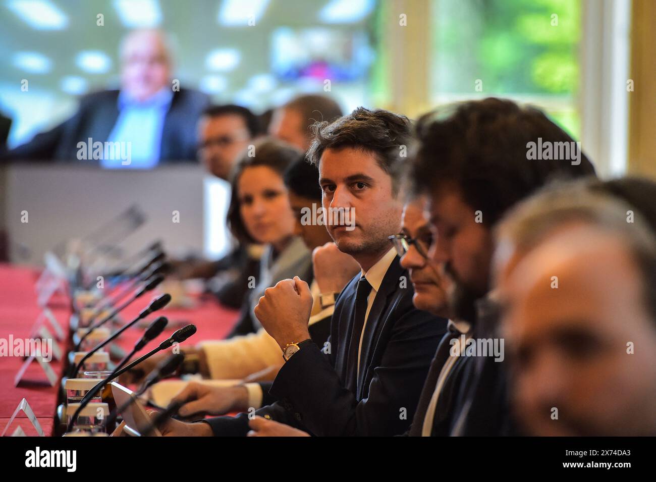 French Prime Minister Gabriel Attal heads a meeting with the liaison ...