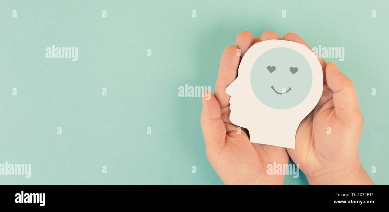 Happy smiling face, love and emotion, mental health concept, positive ...