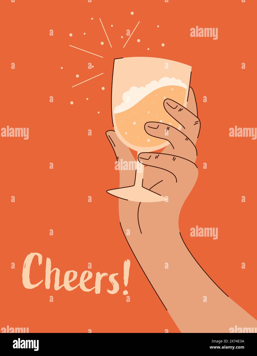 Cheers written on a champagne glass held by a hand Stock Vector Image ...