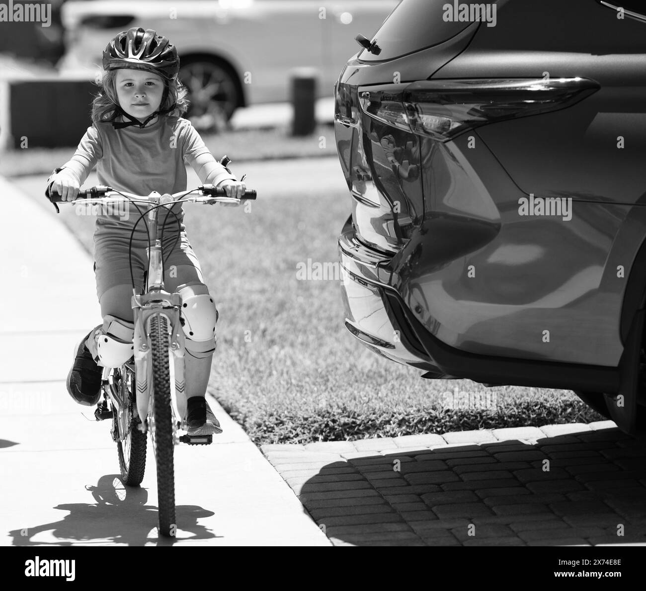 child ride bicycle at dangerous car. dangerous road rules for child ...