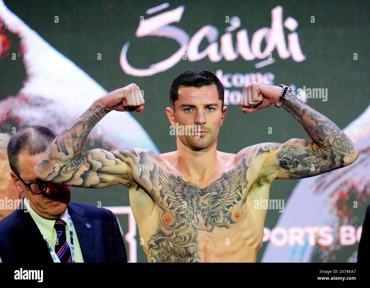 Mark Chamberlain during a weigh-in at BLVD City Music World, Riyadh ...