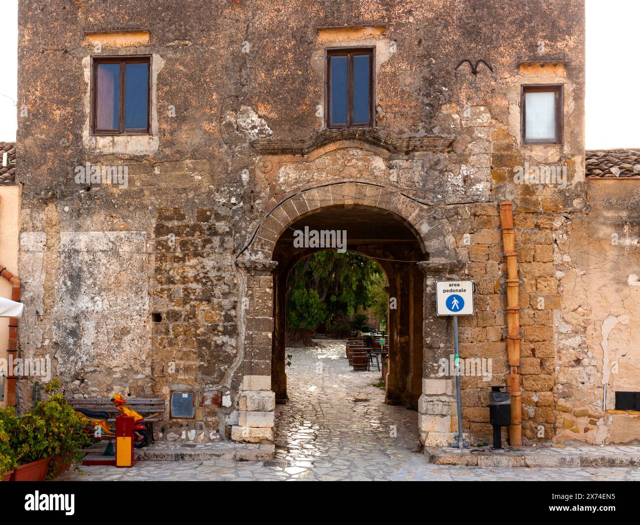 Entrance of the Baglio, courtyard in the little village of Scopello ...