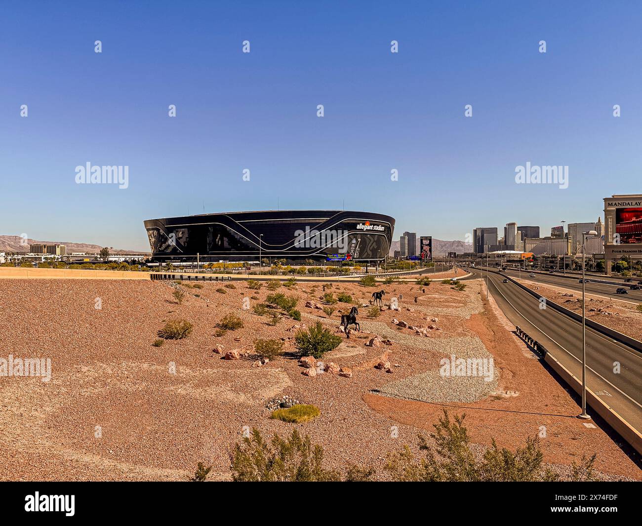 Las Vegas, NV, USA - May 12, 2024: Black Allegiant Stadium in whte dry ...