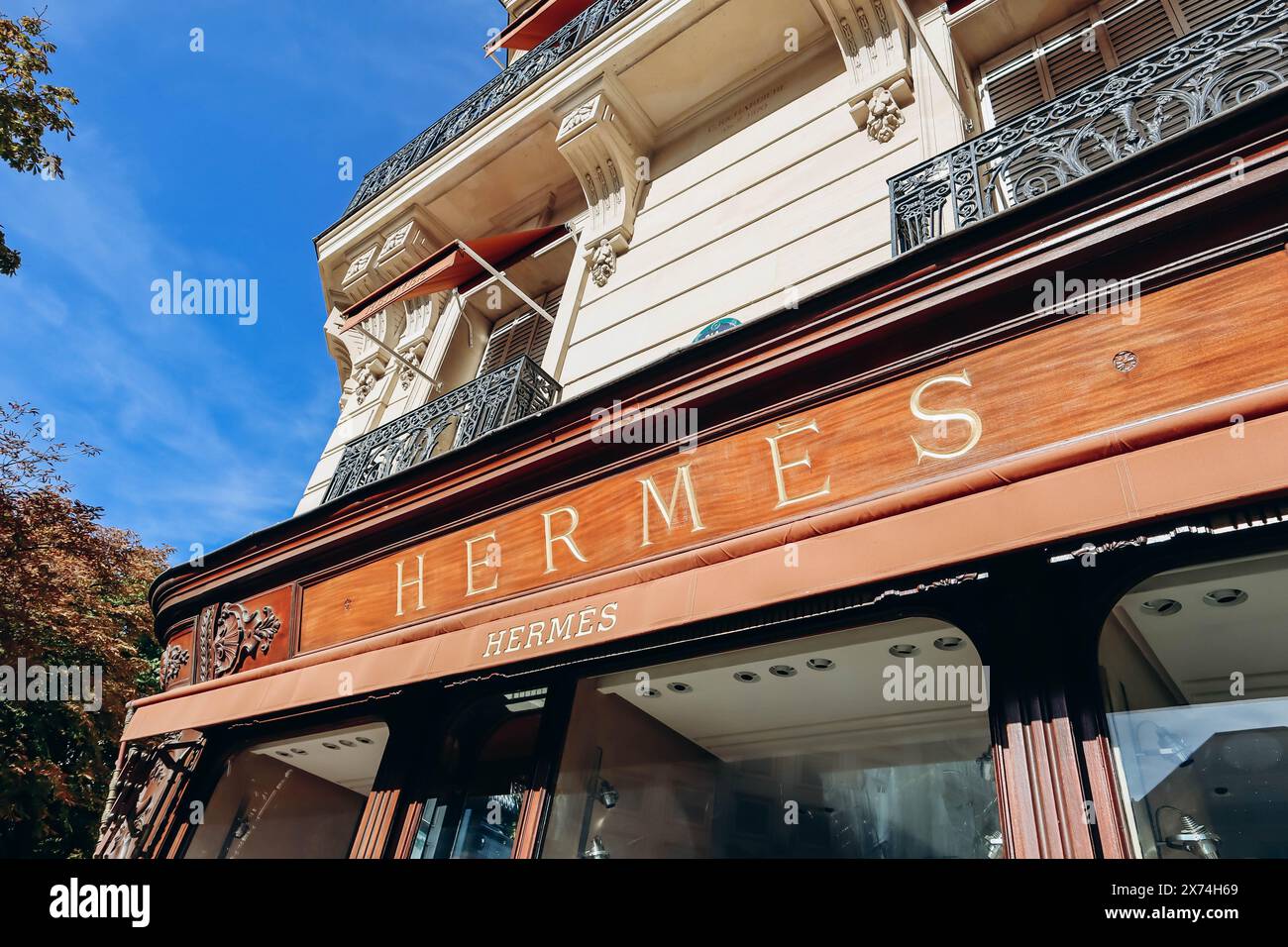 Paris, France - September 24, 2023: Facade of Hermes historic boutique ...