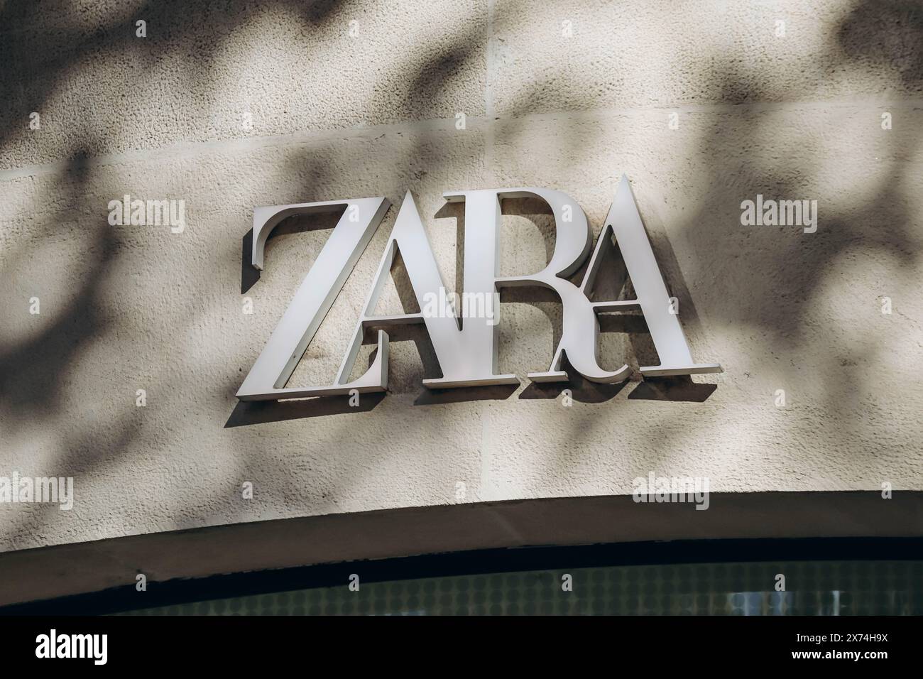 Paris, France - September 24, 2023: Zara store sign on the Champs ...