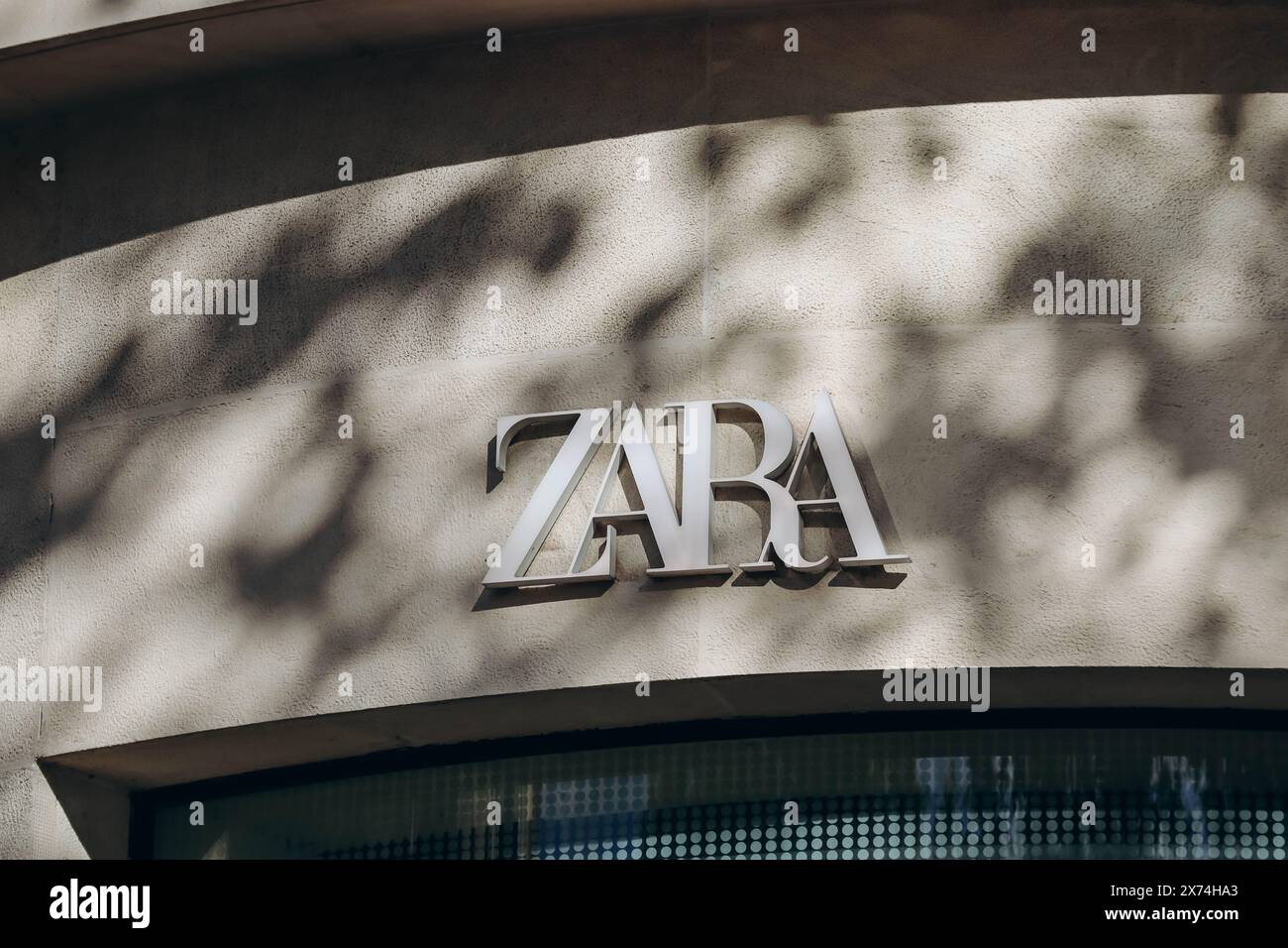 Paris, France - September 24, 2023: Zara store sign on the Champs ...