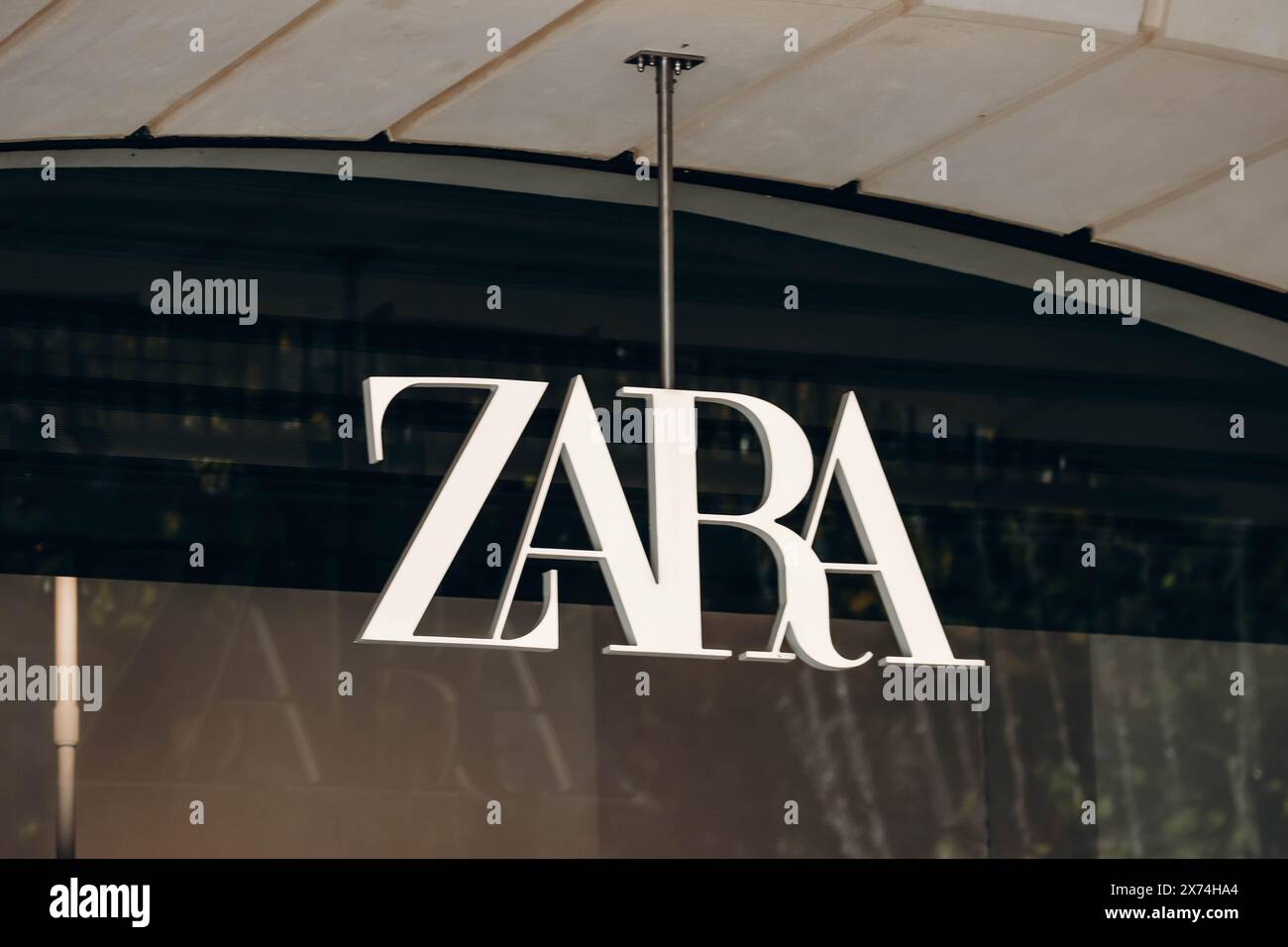 Paris, France - September 24, 2023: Zara store sign on the Champs ...
