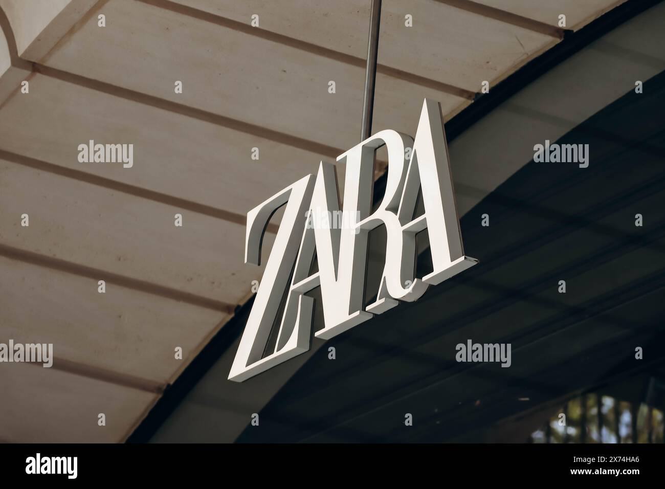 Paris, France - September 24, 2023: Zara store sign on the Champs ...