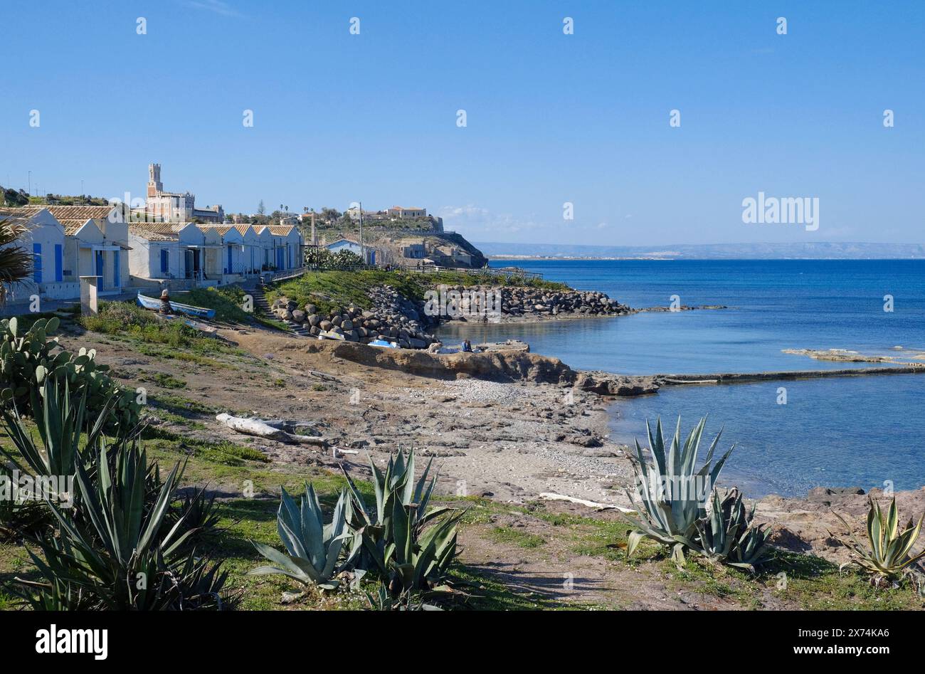 Italy, Sicily, Mediterranean Sea, Portopalo di Capo Passero, view of ...