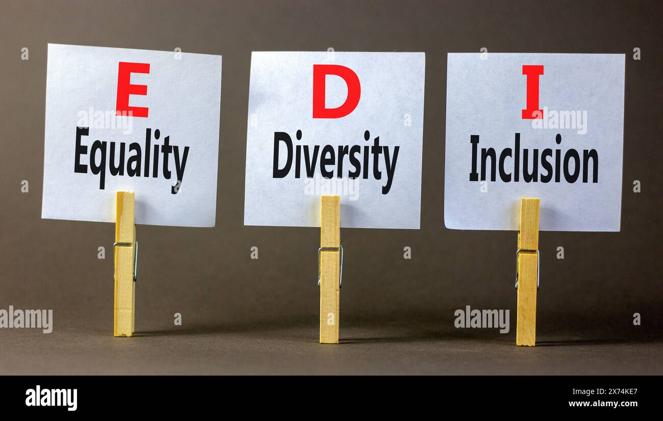 EDI equality diversity inclusion symbol. Concept words EDI equality diversity inclusion on white ...