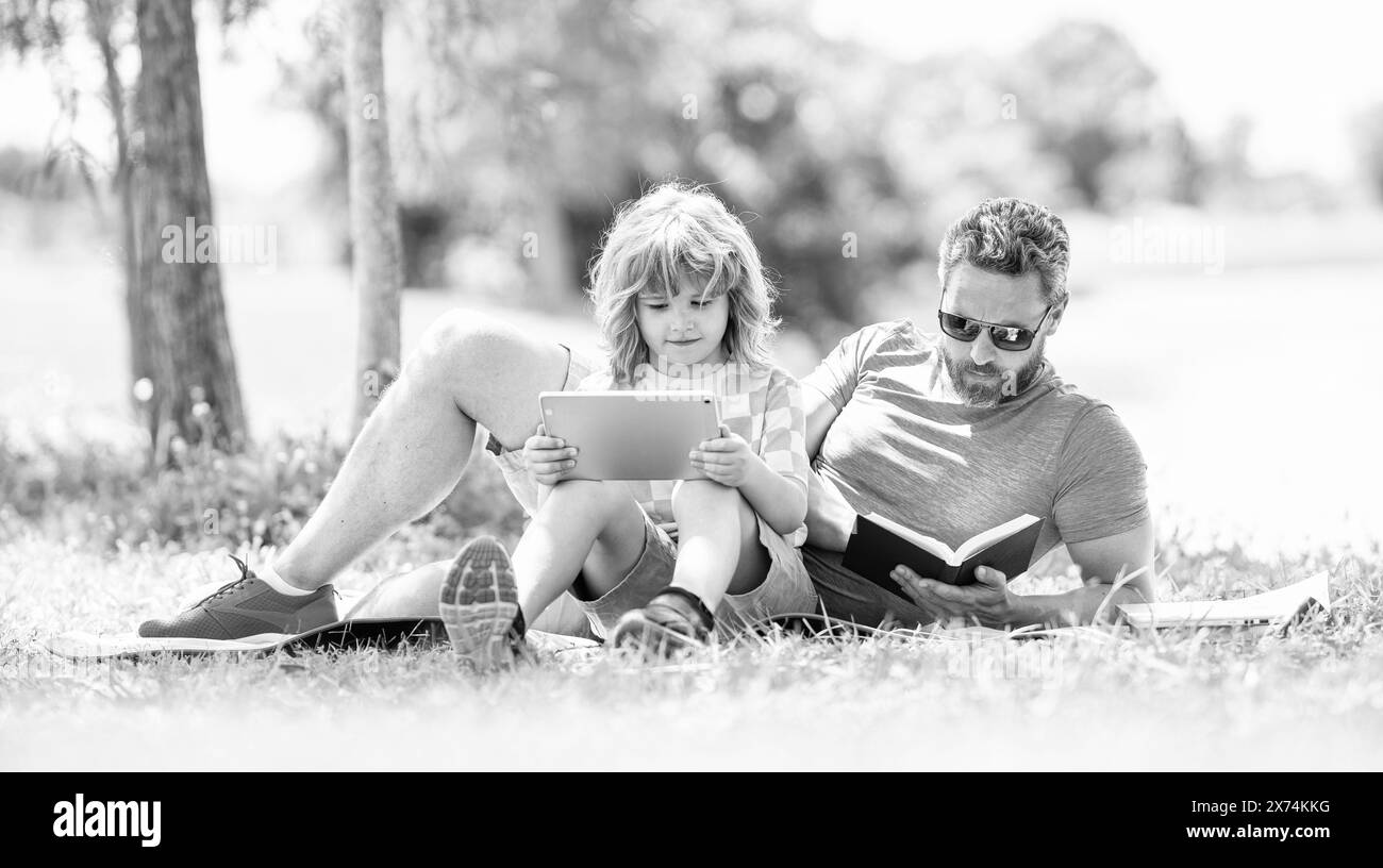 son with father bonding in summer. education of father and son kid ...