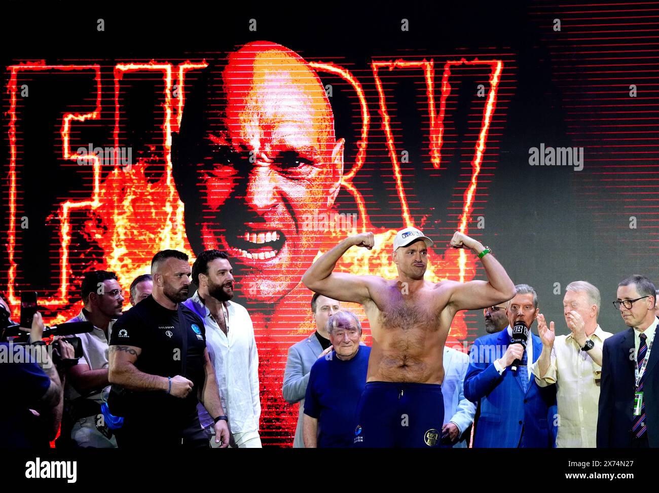 Tyson Fury during a weigh-in at BLVD City Music World, Riyadh. The IBF, WBA, WBC and WBO ...