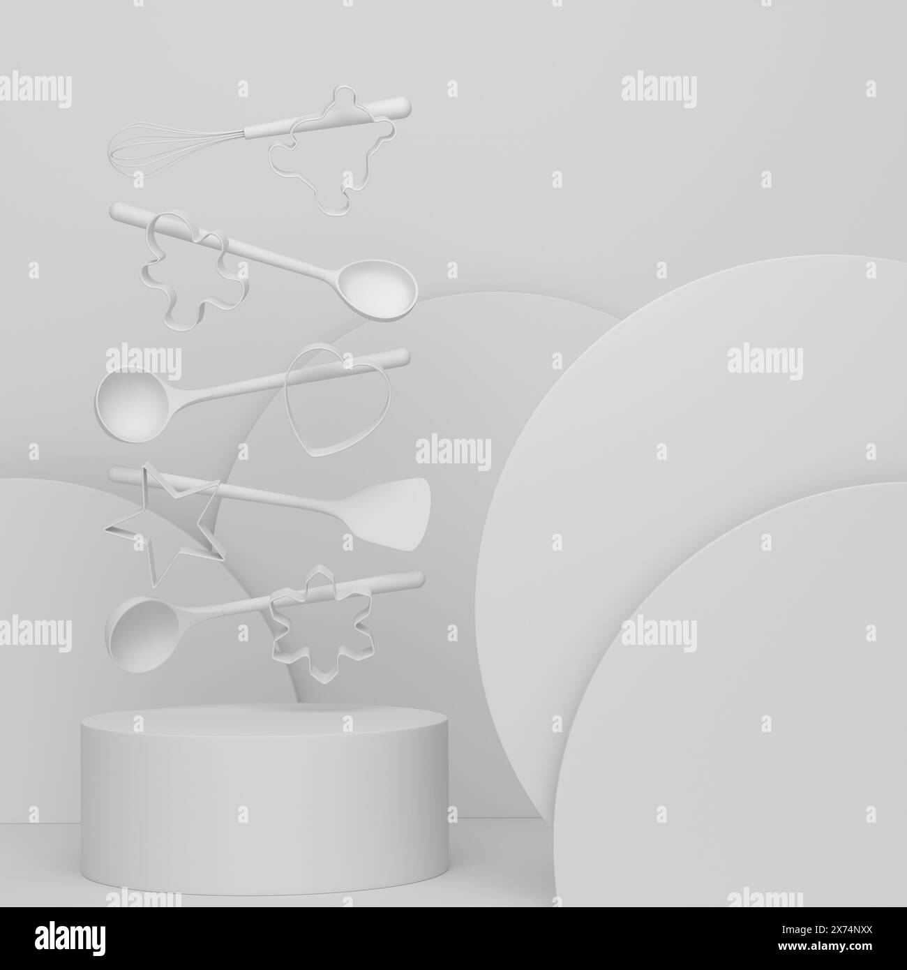 Abstract scene or podium with kitchen utensil on monochrome background ...