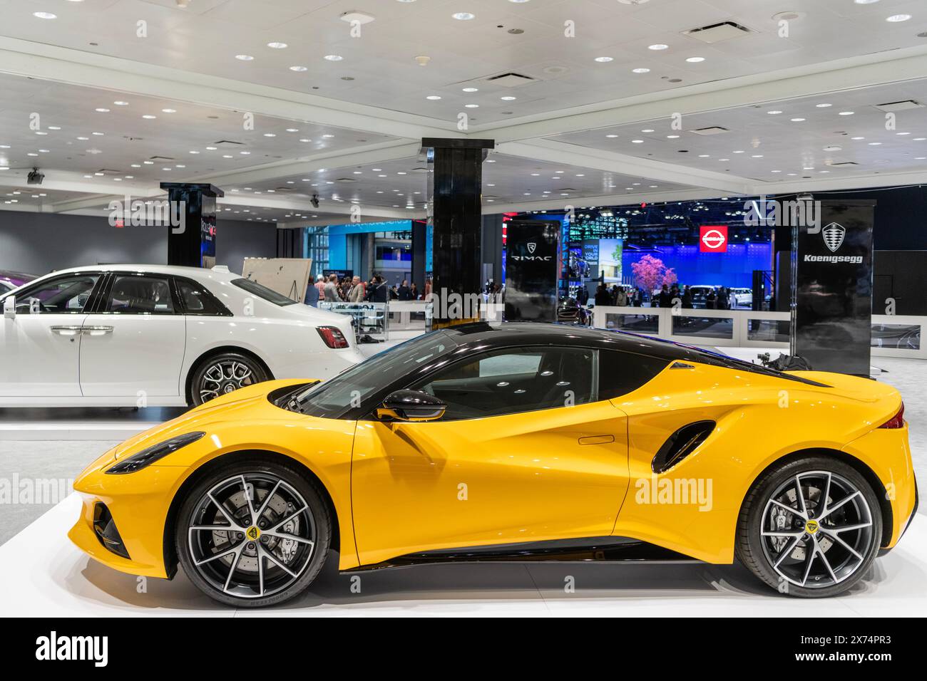 New York City, USA - March 27, 2024: Lotus Emira sportscar car yellow ...