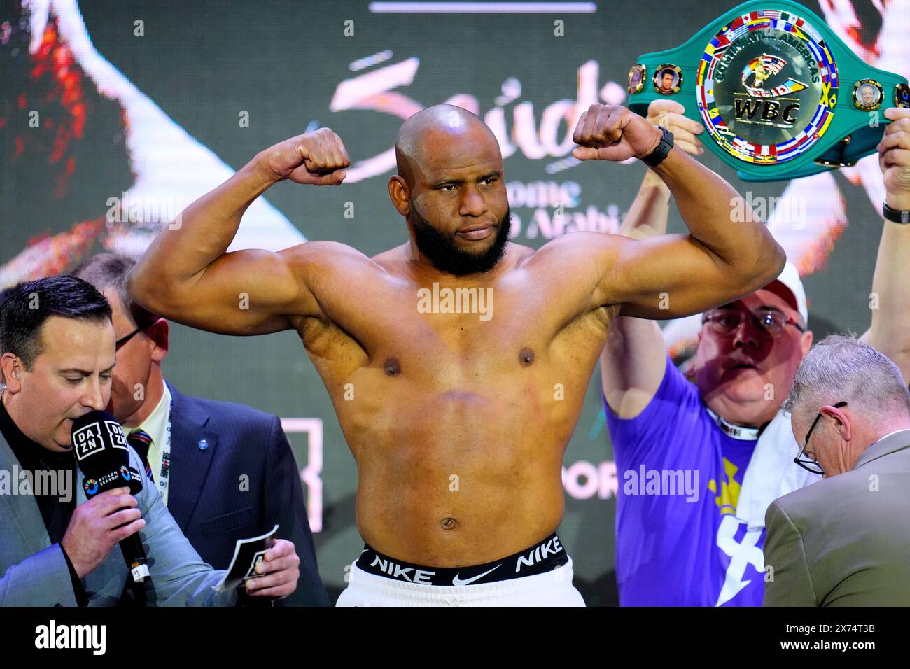 Frank Sanchez during a weigh-in at BLVD City Music World, Riyadh. The ...