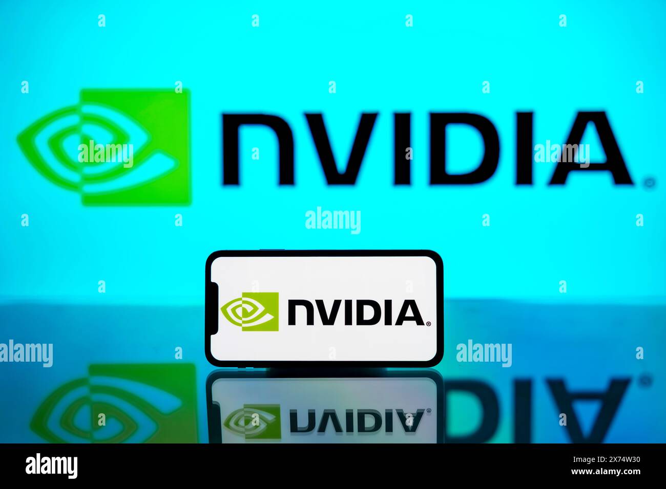 In this photo illustration, the Nvidia logo is seen displayed on a ...