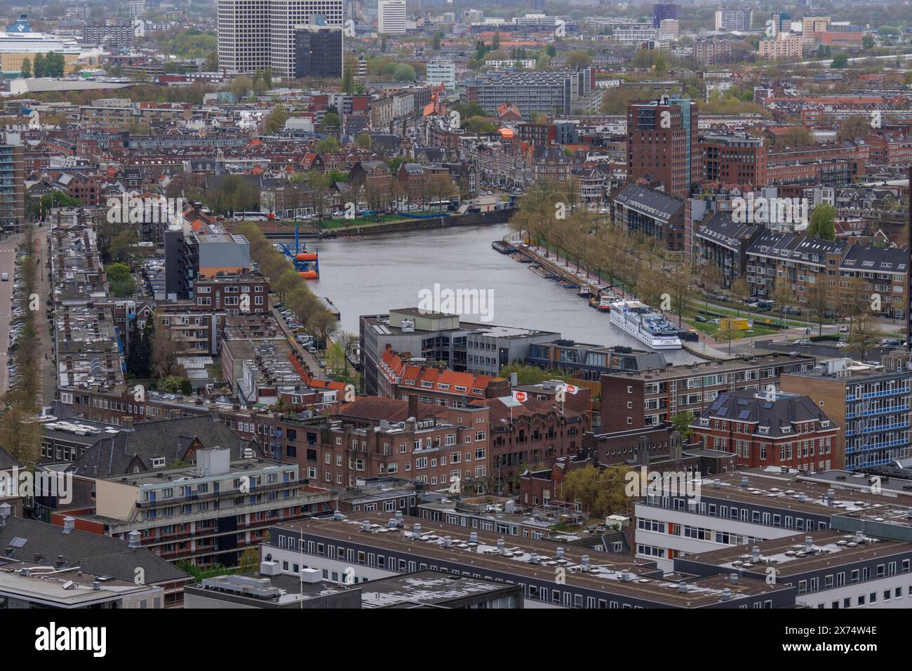 Aerial view of a city with residential areas, buildings and streets ...