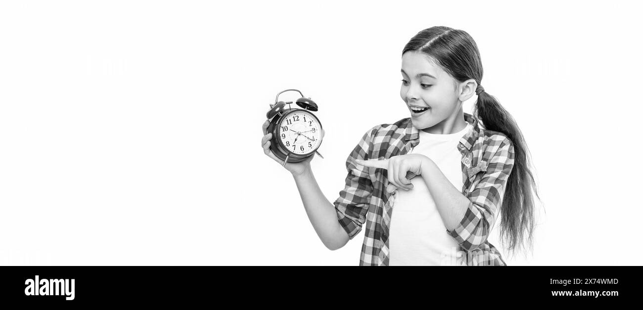teen girl with alarm time on background, advertisement. photo of teen ...