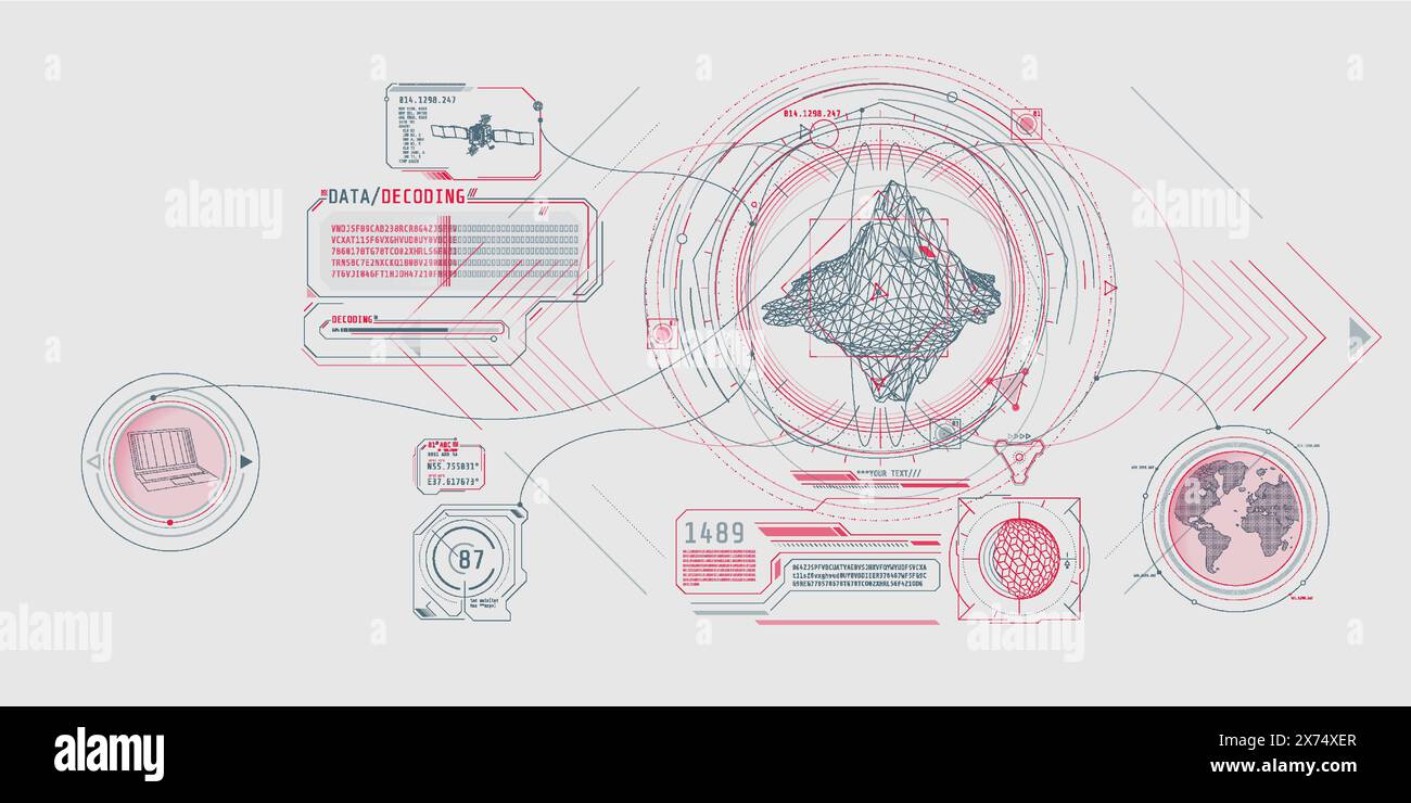 Futuristic geoscience software screen design with data decoding Stock ...