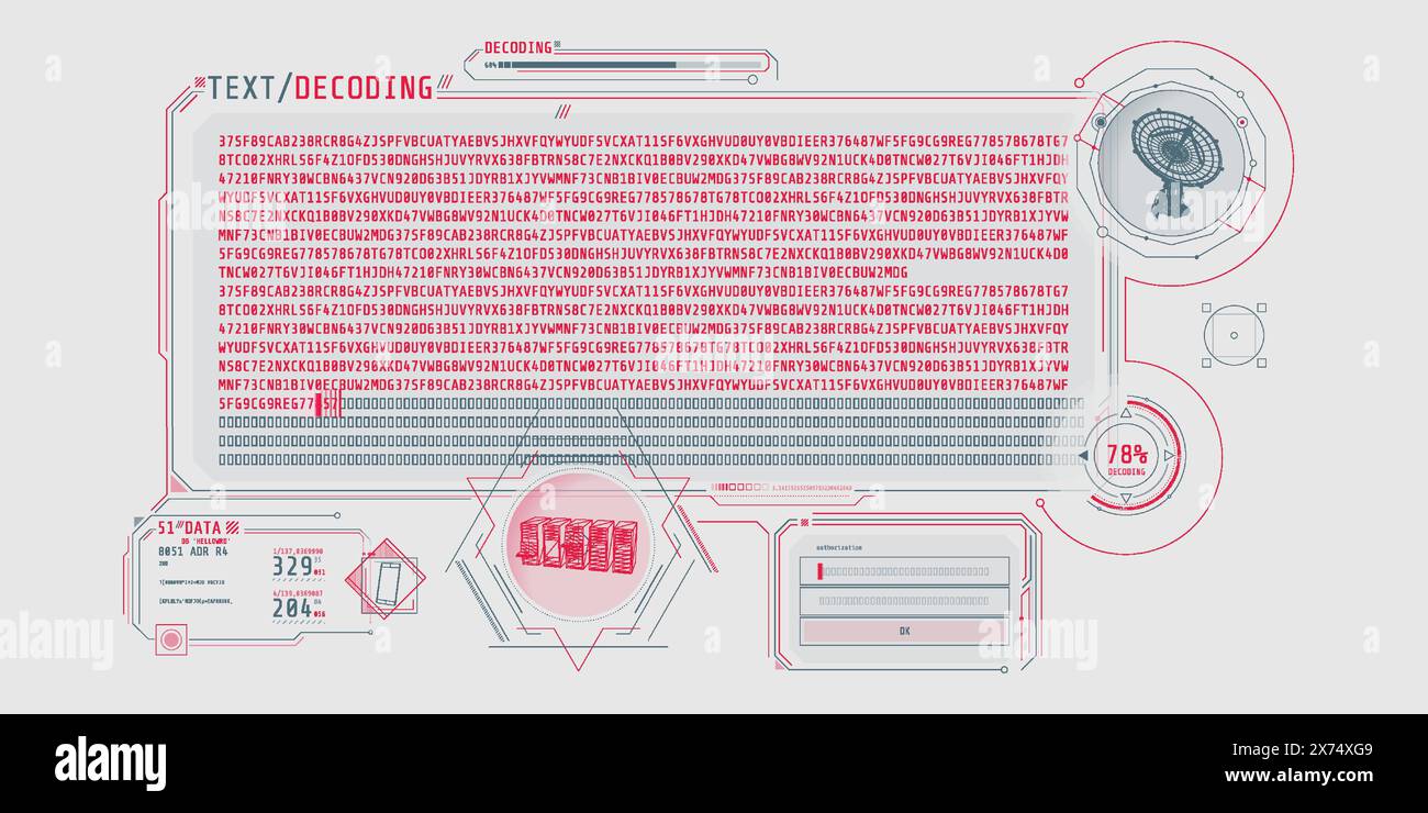 Radio telescope data processing interface with text decoding Stock ...