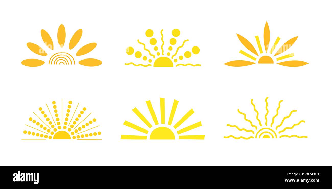 Simple yellow half sun hand drawn vector flat illustration with half ...