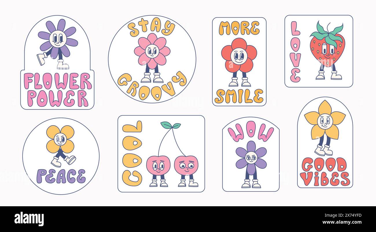 Groovy retro smile stickers Cut Out Stock Images & Pictures - Alamy