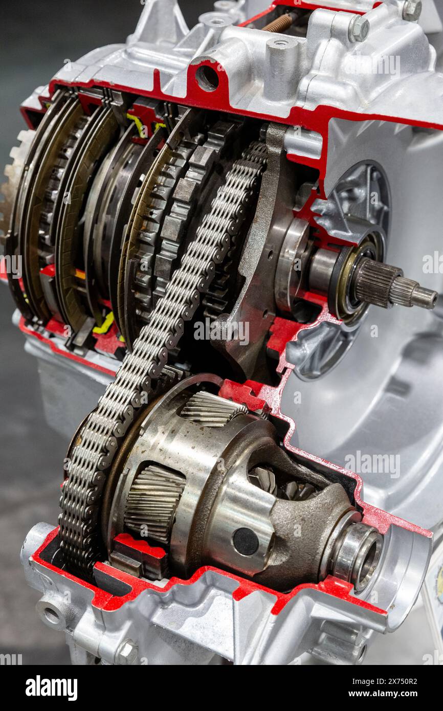 Automatic car transmission cutaway presented on a exibition stand Stock ...