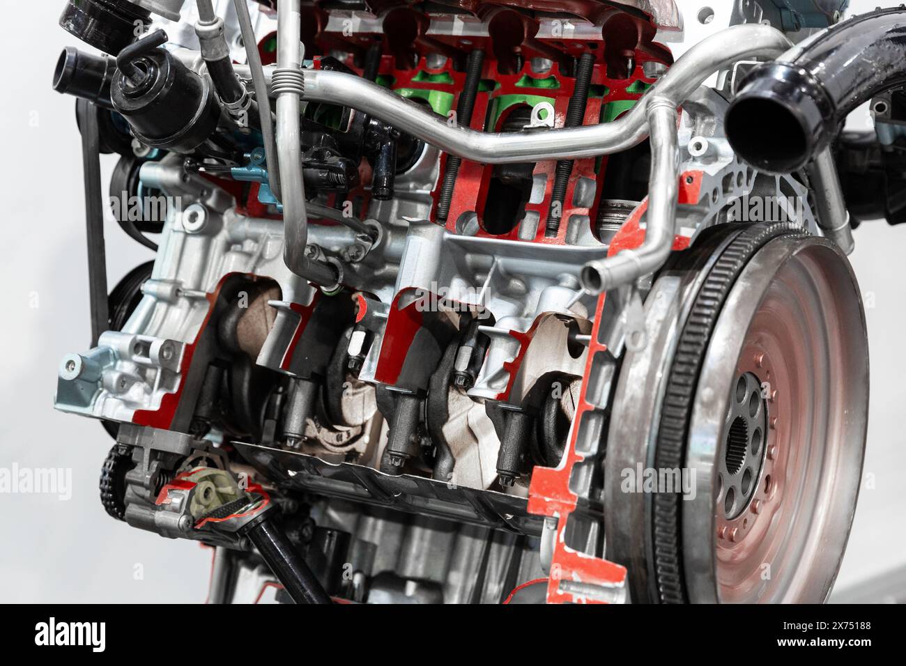 Close up Detail of an educational sample of a four-stroke internal ...