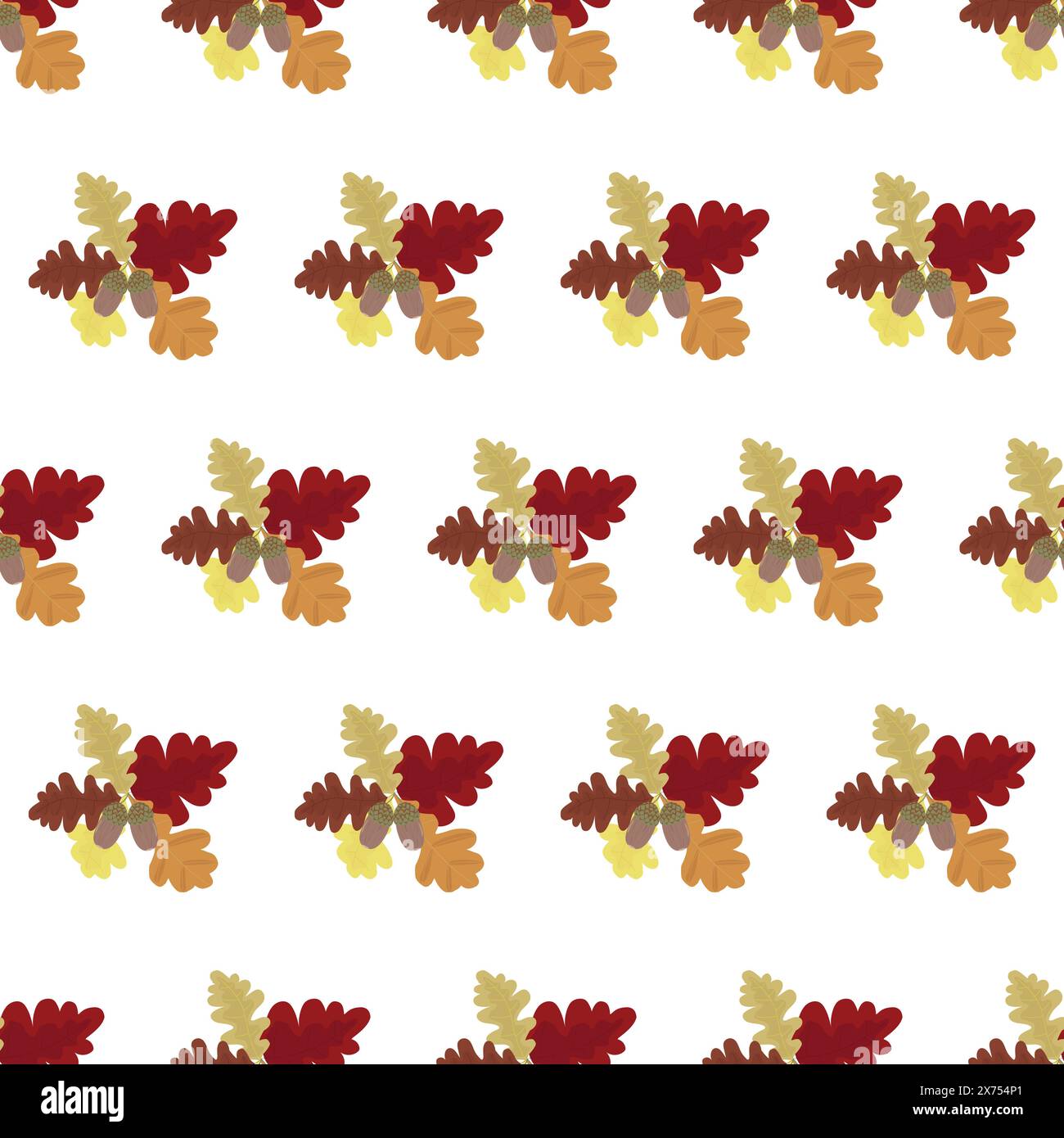 Oak branch with acorns and leaves. Autumn colorful foliage. Seamless pattern. Vector ...