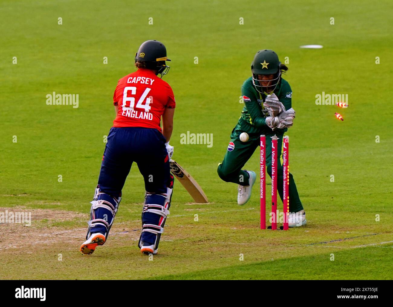 England's Alice Capsey is stumped by Pakistan's Muneeba Ali during the ...