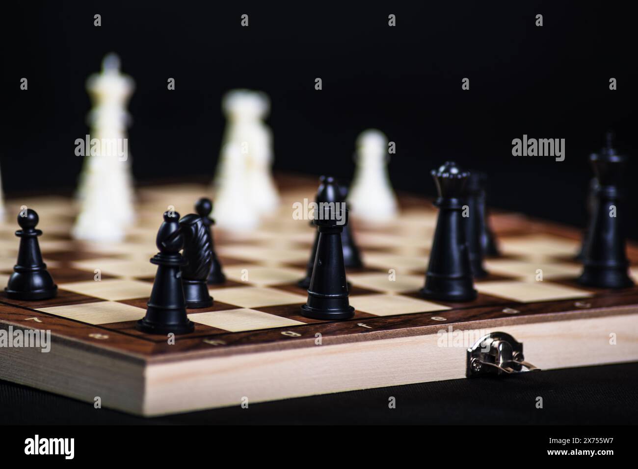 Chess board with light and dark pieces. Game concept. Board game. Hobby ...