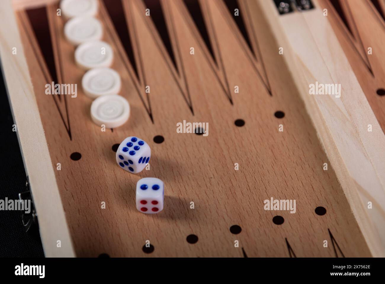 Board to play backgammon with pieces and dice. Board game, pastime, fun ...
