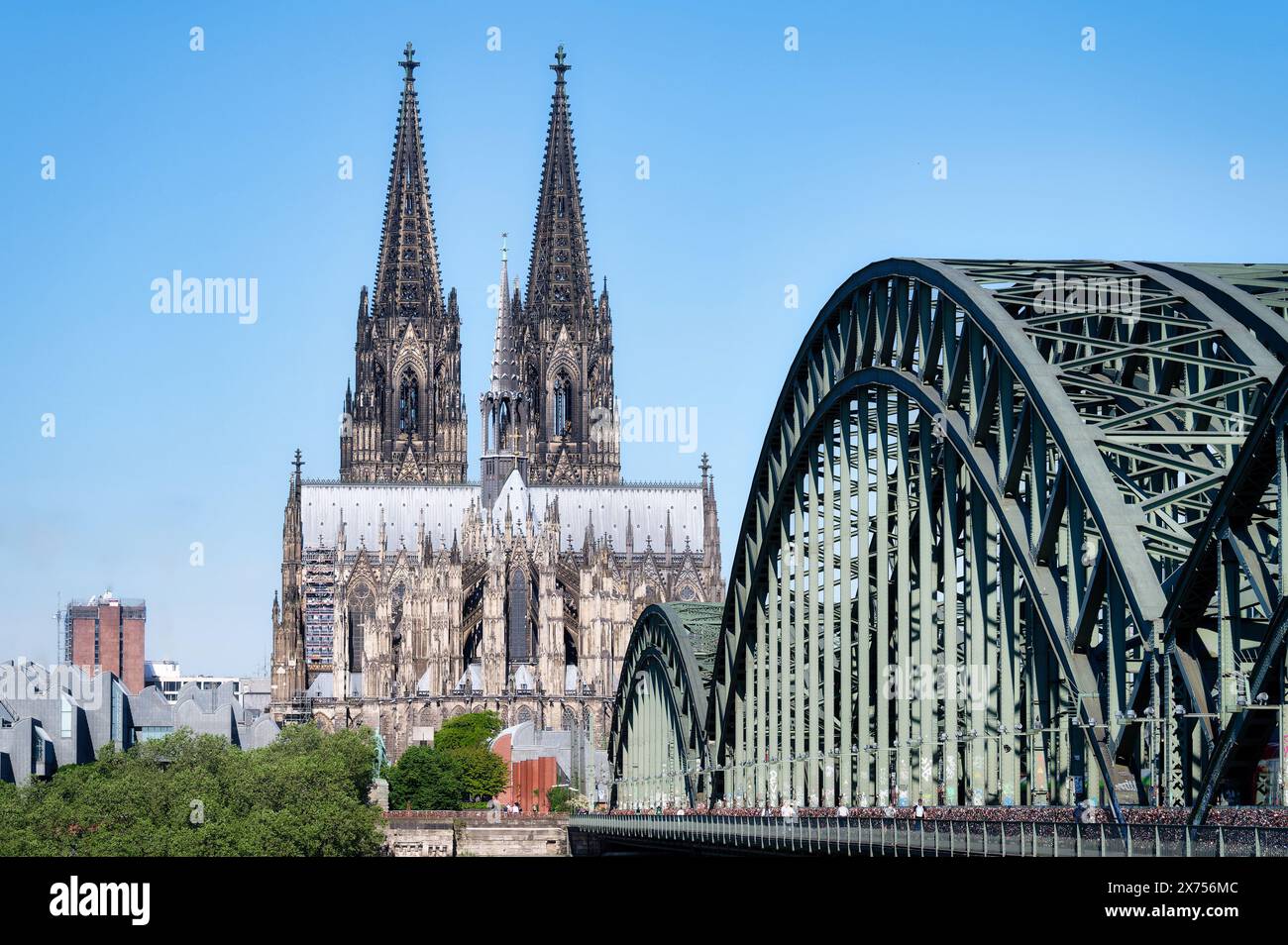Cologne, Germany May 14 2024: view across the rhine along the ...
