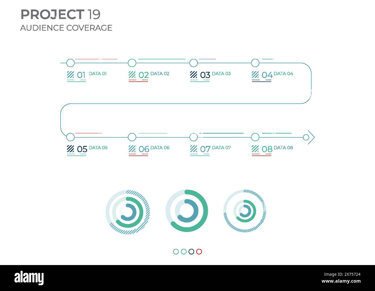 Coverage audience business analysis charts in color. Vector ...