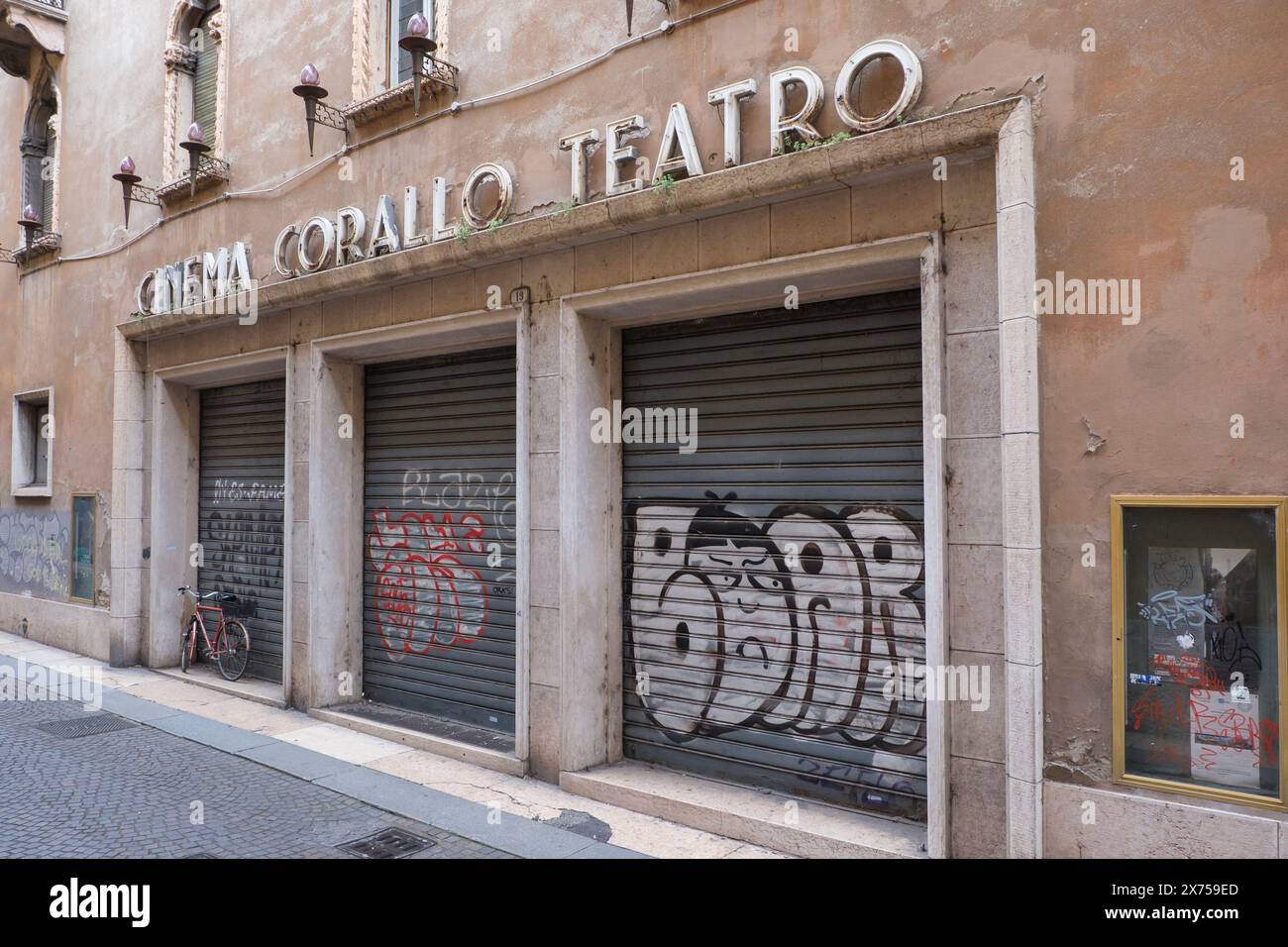 The old closed cinema Cinema Corallo Teatro in the old town of Verona ...
