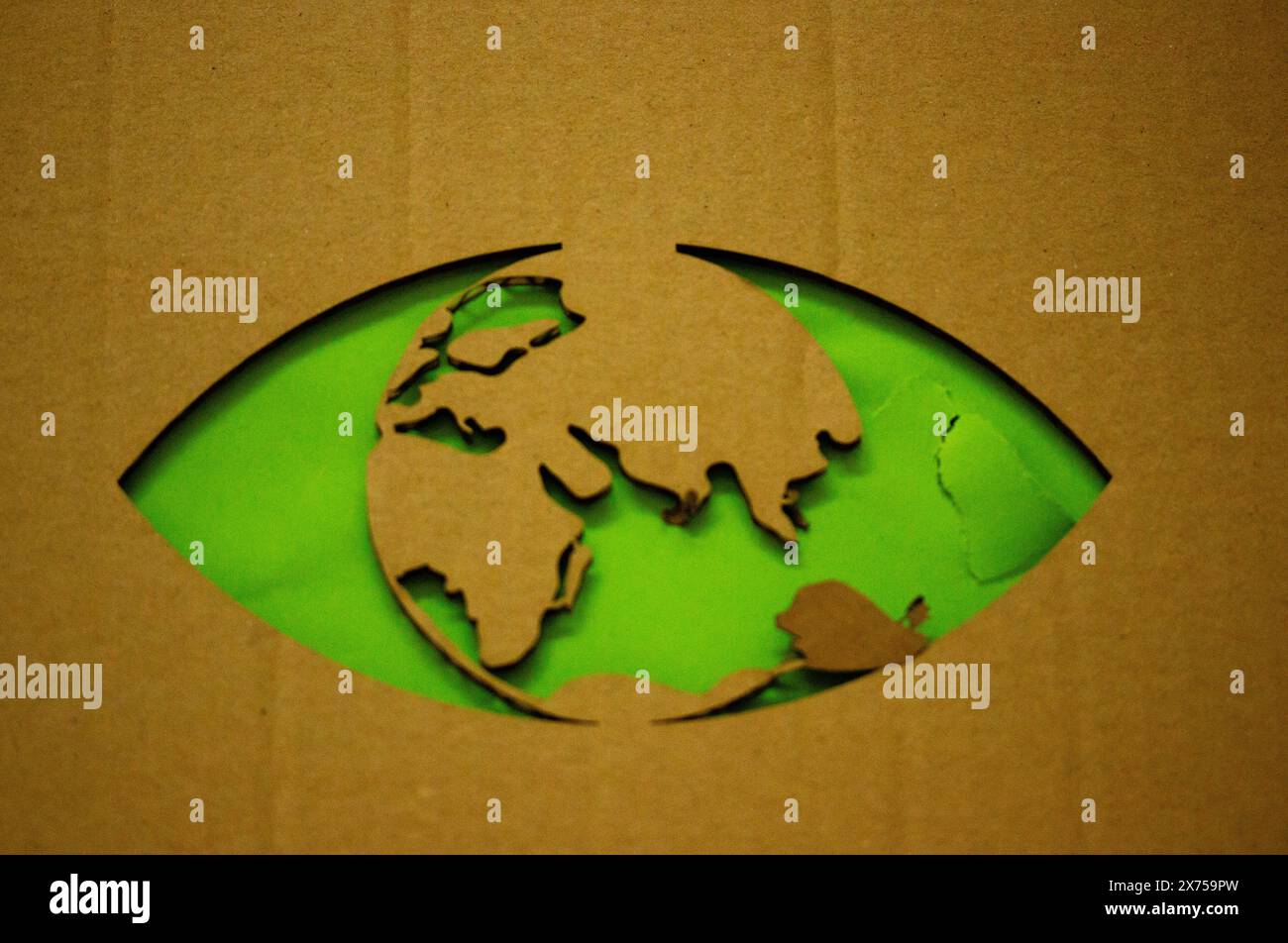 Green paper cut earth planet with nature environment inside. Modern 3d ...