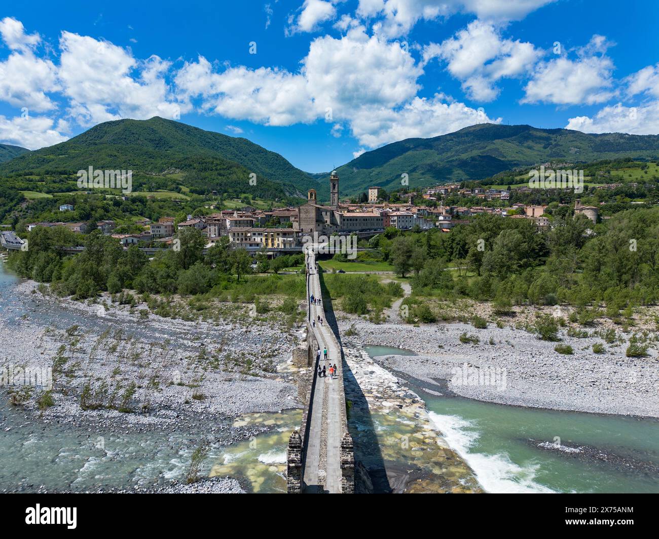 Aerial view of Bobbio village and its ancient bridge Stock Photo - Alamy
