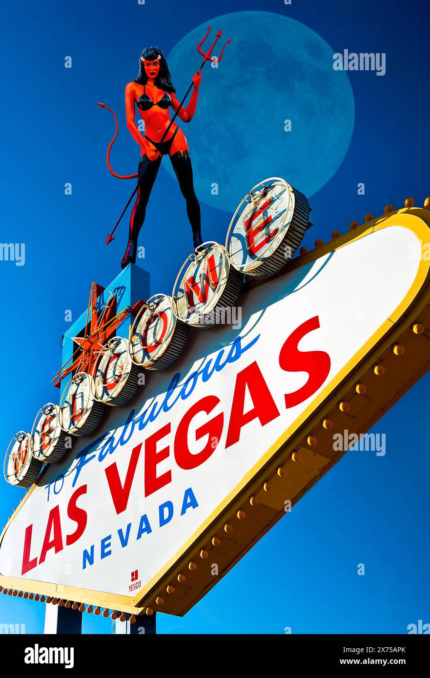 The Iconic Las Vegas sign with the Sin City devil woman standing on top ...